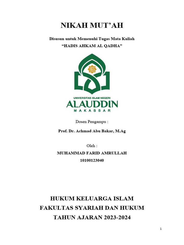 Makalah Nikah Mut'ah (Muhammad Farid Amrullah) | PDF