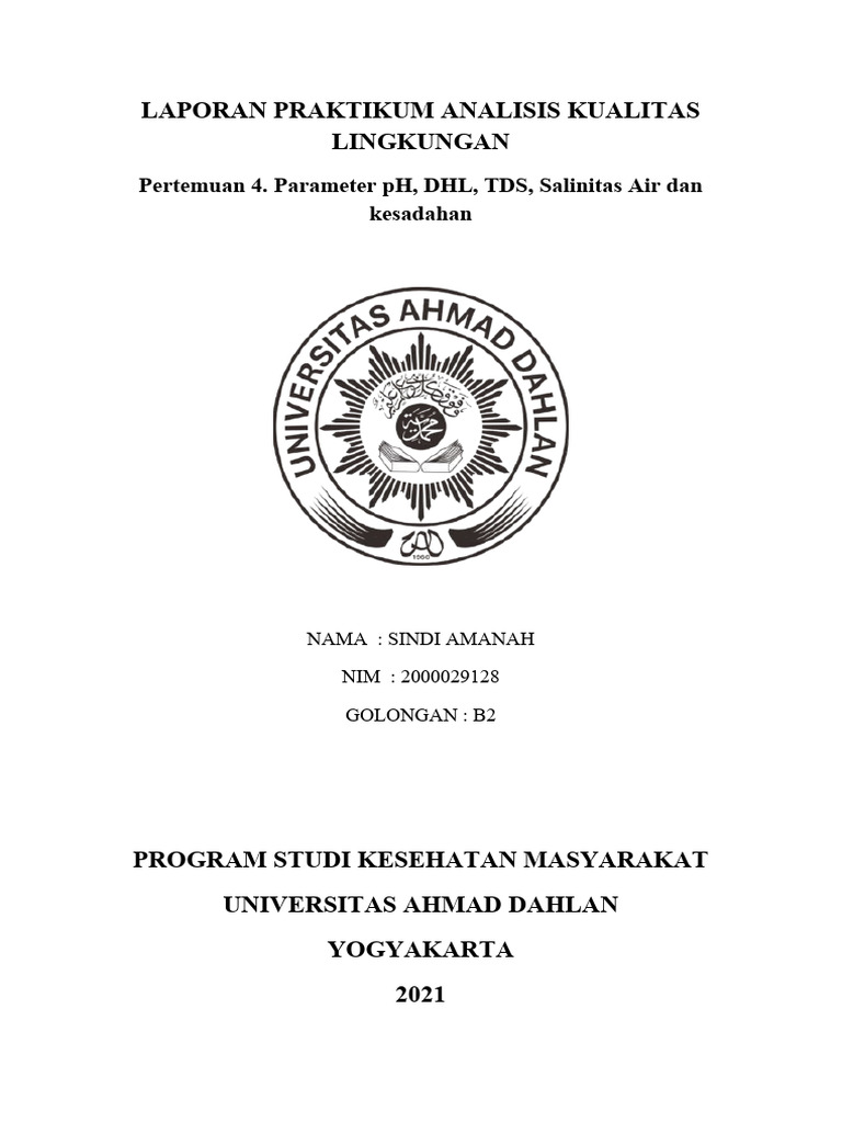 Sindi Amanah - Analisis Kesehatan Lingkungan B2 - Parameter PH, DHL, TDS, Salinitas Air Dan ...