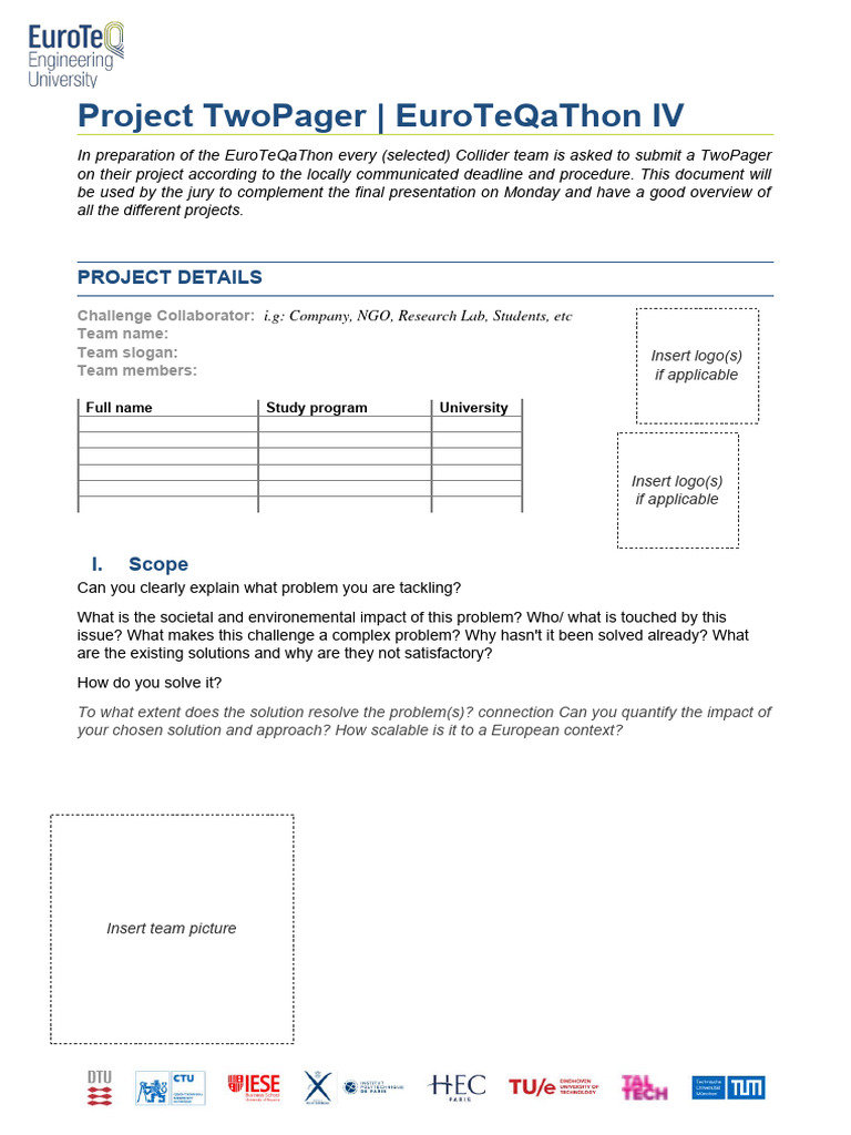 Project Twopager - Euroteqathon Iv | PDF | Business | Social Science