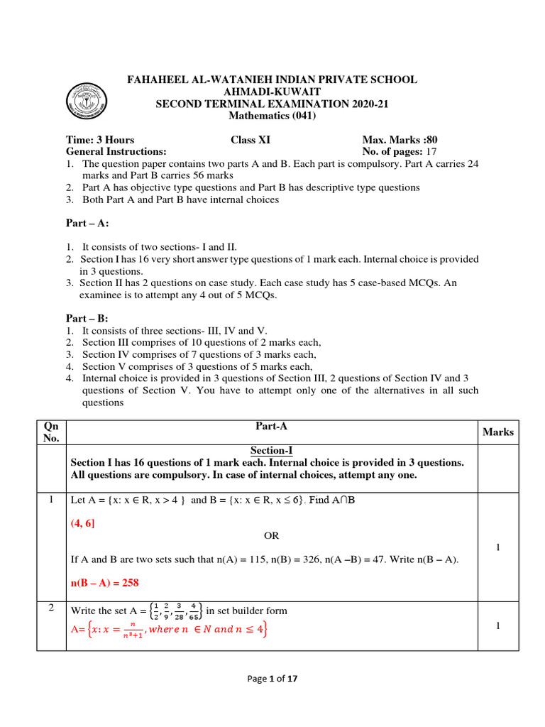 T-2-cl11 - QP-2020-21Answer Key (1) - Maths | Download Free PDF | Elementary Geometry ...