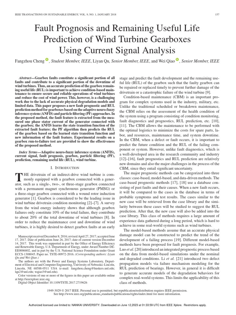 (2018-TSE) Fault Prognosis and Remaining Useful Life Prediction of Wind Turbine Gearboxes Using ...