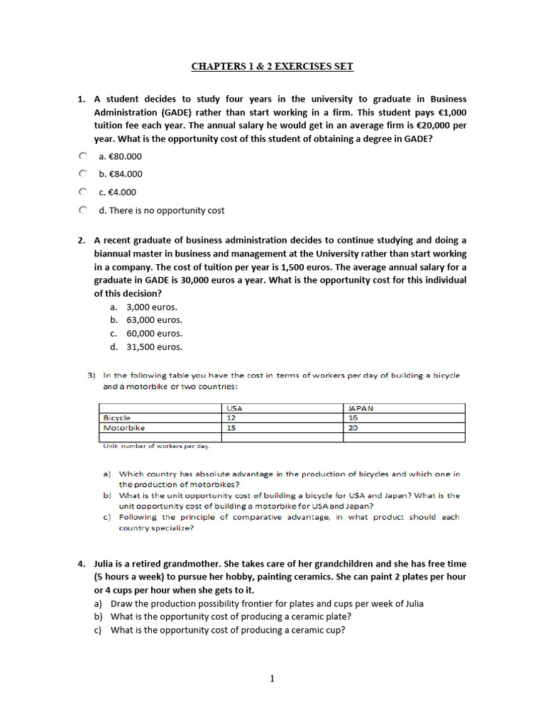 Chapters 1-2 Exercises Set | Download Free PDF | Economics | Economies