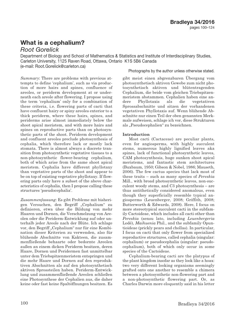 Gorelick-2016-Bradleya-What Is A Cephalium? | PDF | Leaf | Flowers