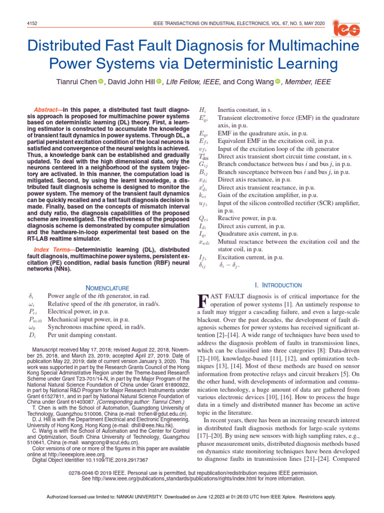 2020 Tie Distributed Fast Fault Diagnosis For Multimachine Power Systems Via Deterministic