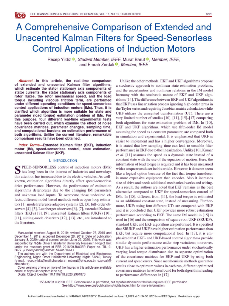 [2020 Tii] A Comprehensive Comparison Of Extended And Unscented Kalman Filters For Speed