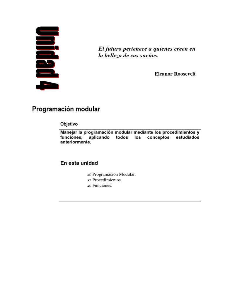 Unidad 4 | PDF | Parámetro (programación de computadora) | Variable (informática)