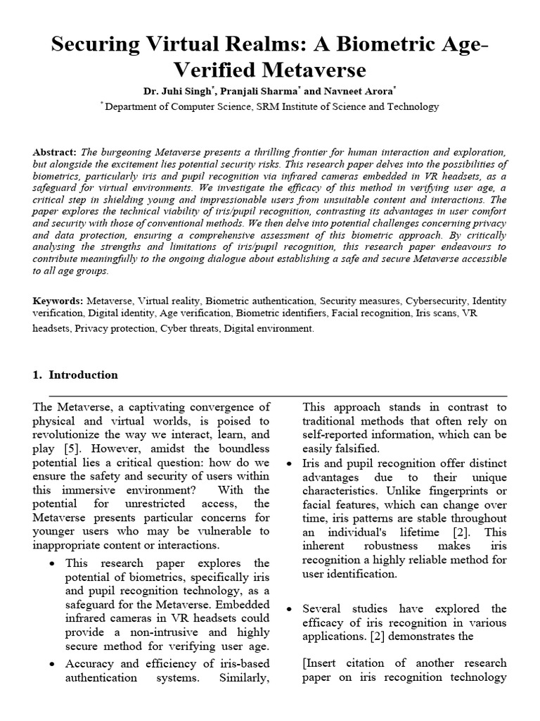 Securing Virtual Realms A Biometric Age Verified Metaverse Pdf Virtual Reality Authentication