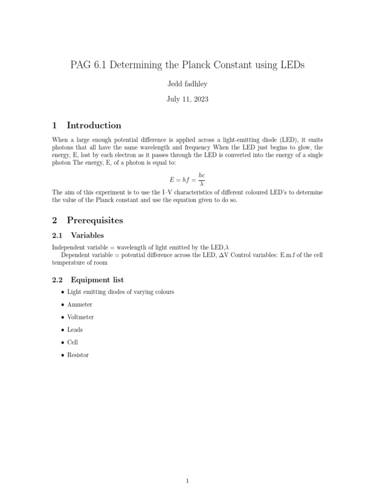 PAG 6 1 Determining The Planck Constant Using LEDs | PDF | Light ...