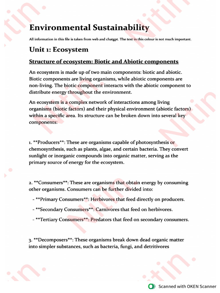 Environmental & Sustainability.. (Unit..1 Ecosystem..) | PDF