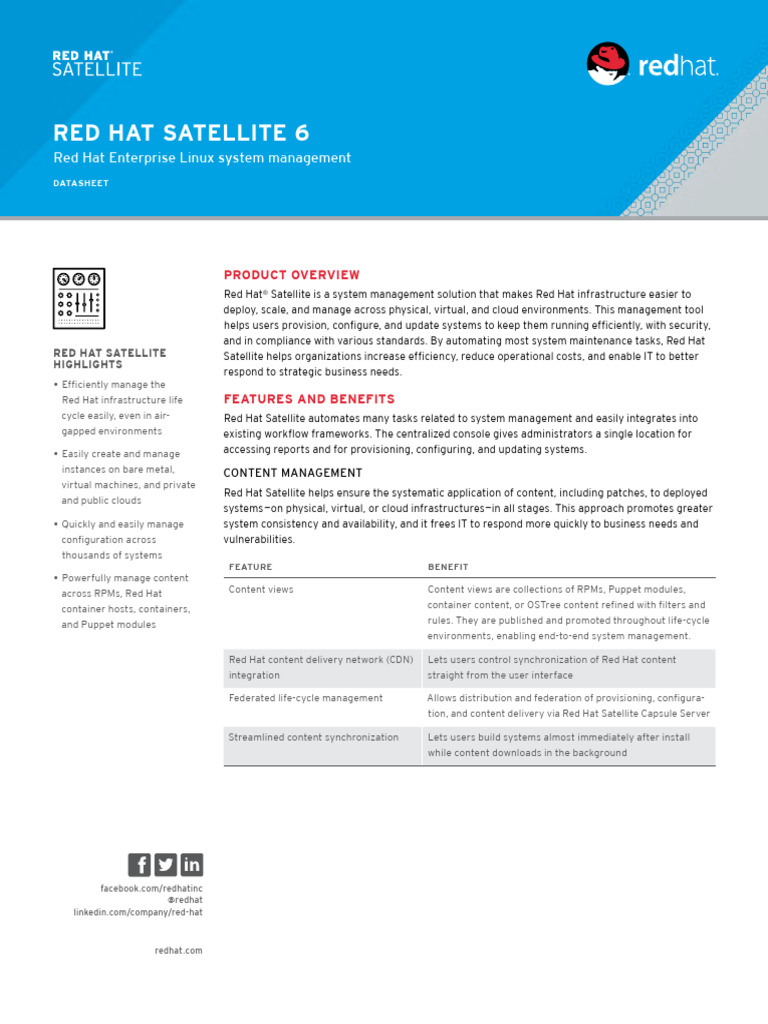 Ma Satellite 6 Datasheet f16450cs 201904 en - 0 | PDF | Red Hat | Cloud Computing