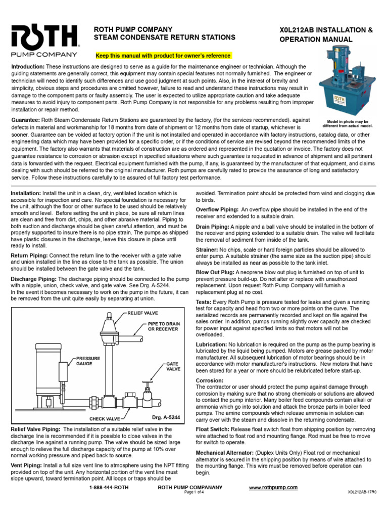X0L212Ab Installation & Operation Manual Roth Pump Company Steam ...