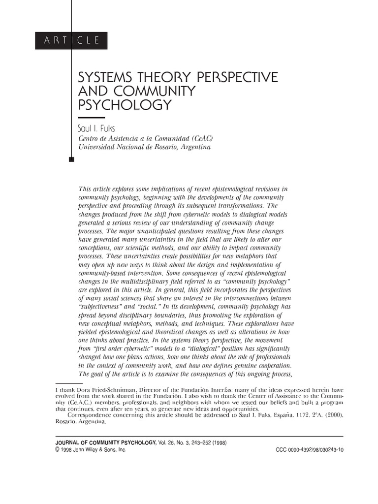 Systems Theory Perspective and Community | PDF | Reality | Psychology