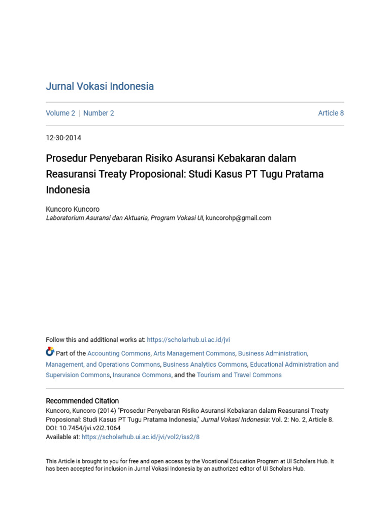 Prosedur Penyebaran Risiko Asuransi Kebakaran Dalam Reasuransi Treaty | PDF