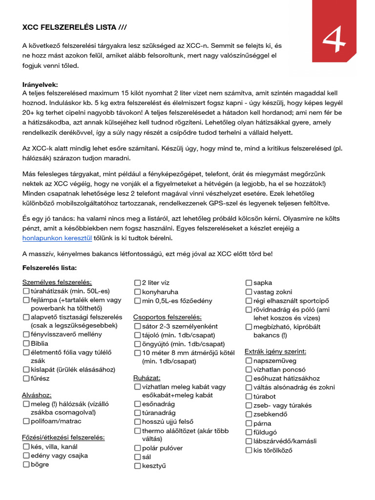 XCC Felszereles Lista | PDF