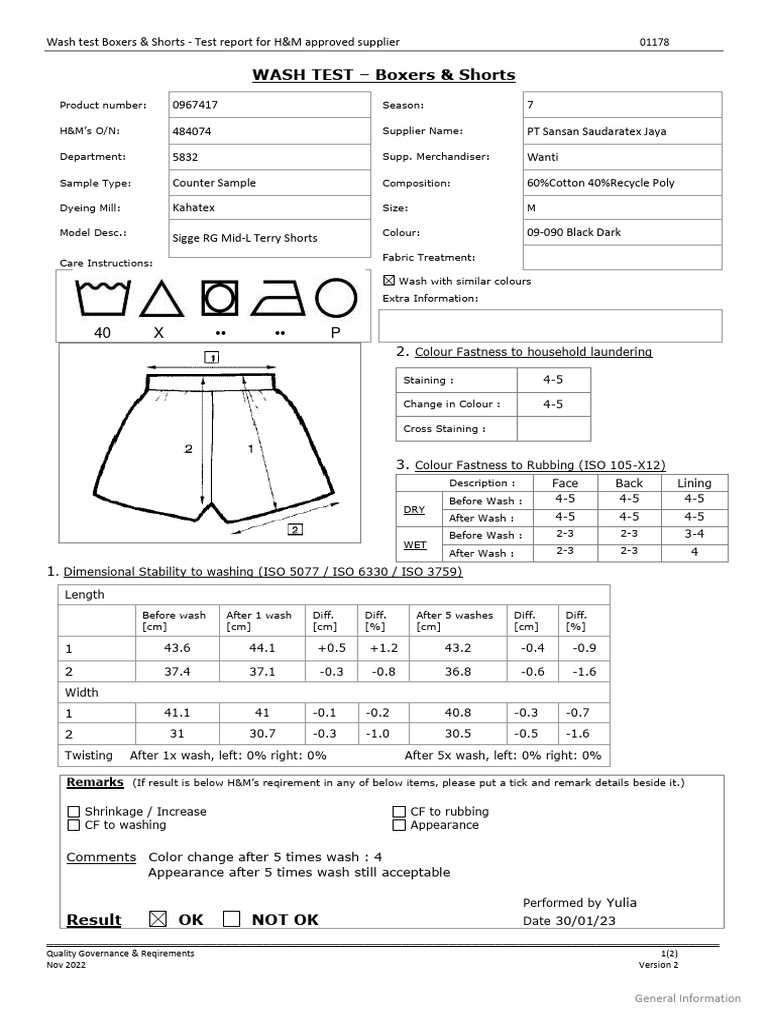 H&M Boxers & Shorts Wash Test Report | PDF | Dyeing | Staining