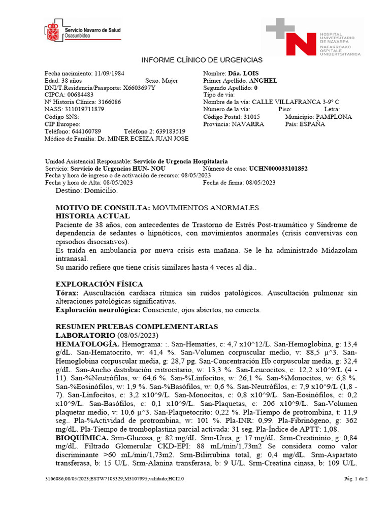 Informe de Urgencias - 08052023 | PDF | Medicina | Medicina CLINICA