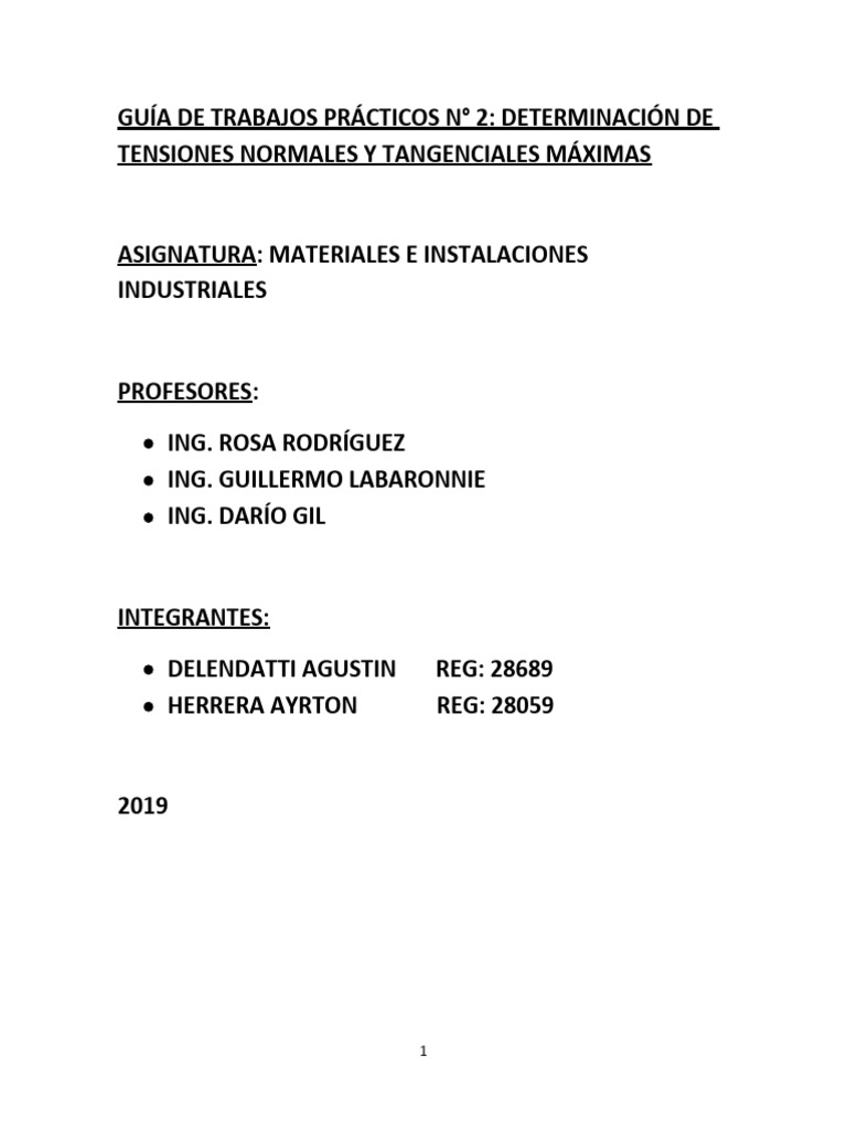 Guía de Trabajos Prácticos 2 Determinacion de Tensiones Normales y Tangenciales Maximas | PDF ...