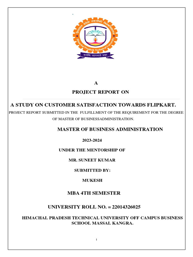 A Project Report On A Study On Customer Satisfaction Towards Flipkart | PDF | Online Shopping ...