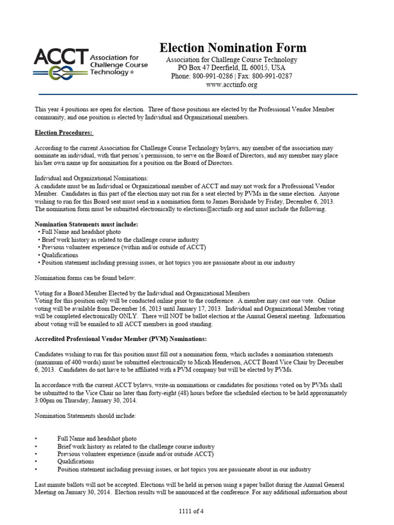 Board Election Nomination Form | PDF | Elections | Voting