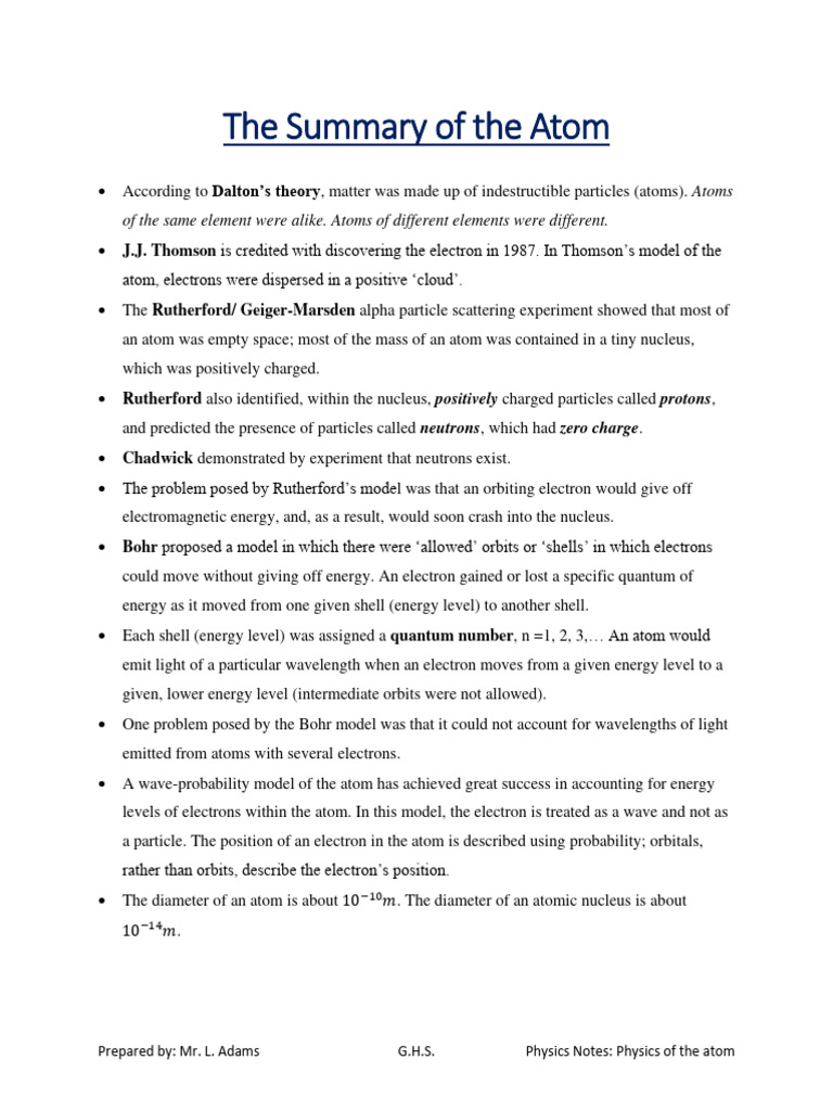Atom Summary | PDF