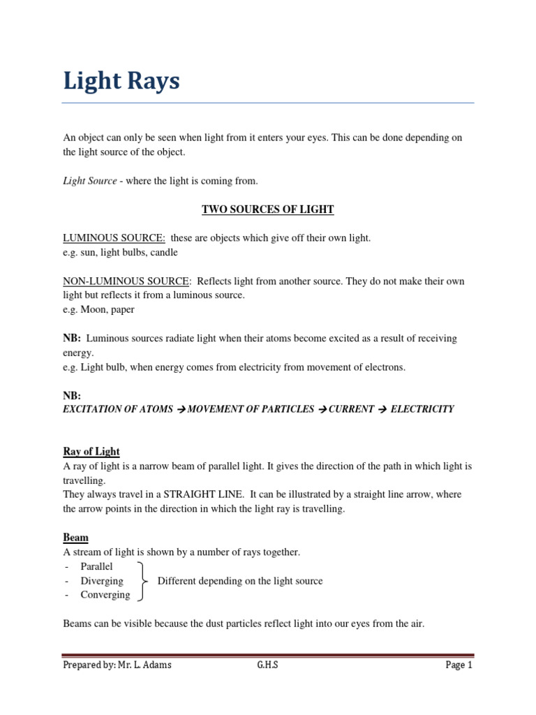 Physics Notes Light Rays | PDF | Solar Eclipse | Refraction