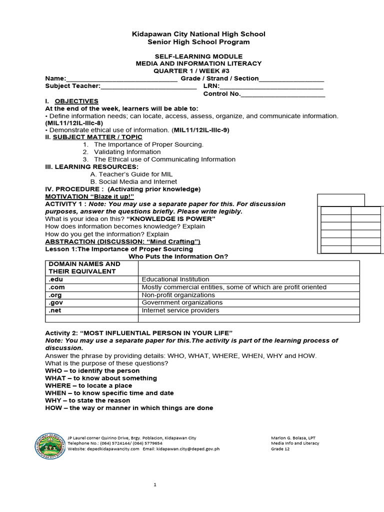 EDITED MIL WEEK 3 Module | Download Free PDF | Information | Knowledge