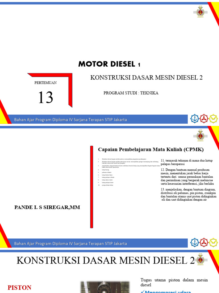 Pertemuan 13 Konstruksi Dasar Mesin Diesel 2 | PDF