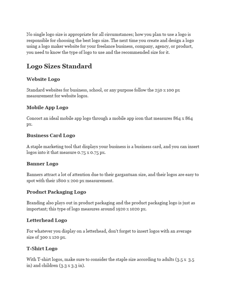 Comprehensive Guide to Logo Sizes | PDF | Pixel | Imaging