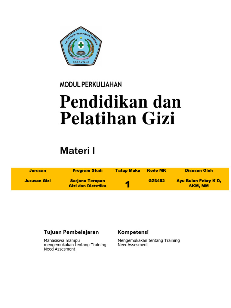 Modul Pendidikan Dan Pelatihan Gizi 2023 Febry | PDF