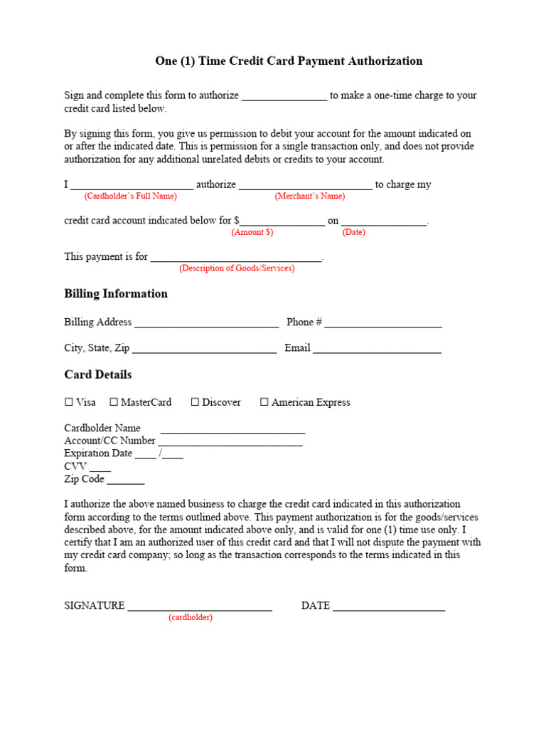 1-Time-Credit-Card-Payment-Authorization-Form | PDF