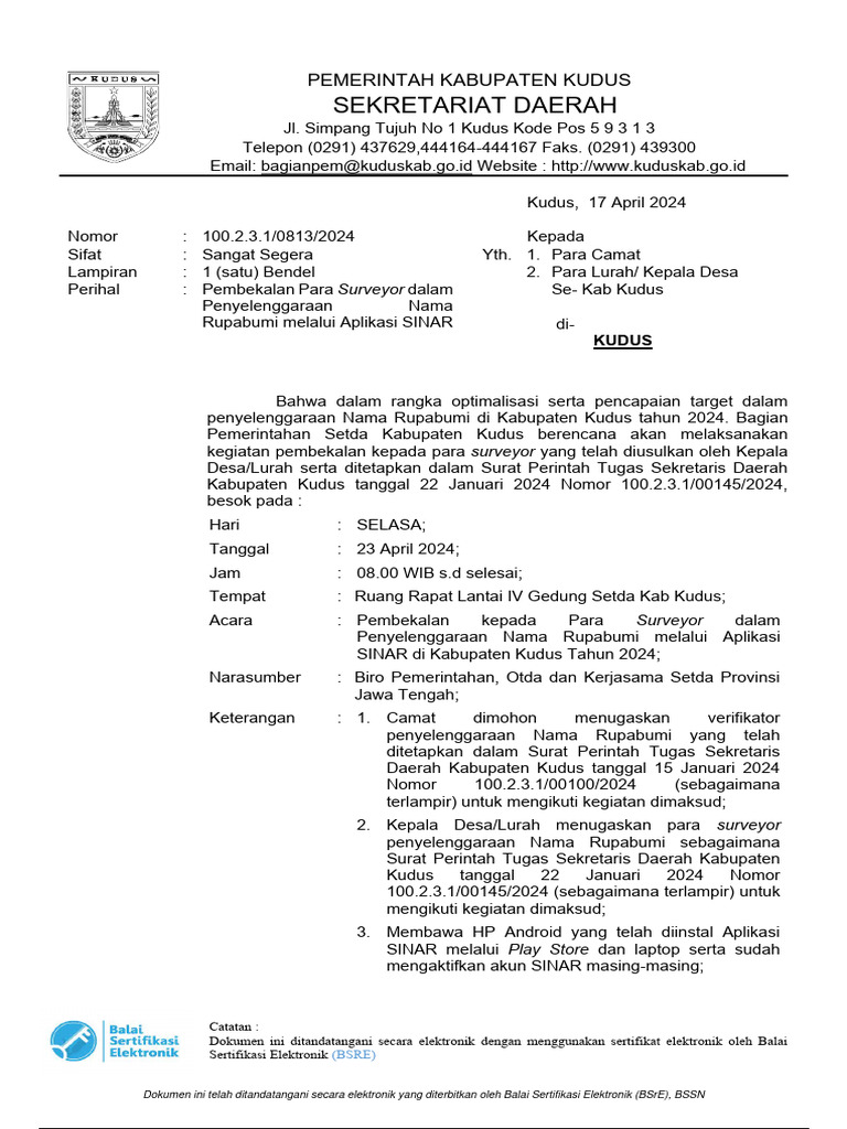 Surat Undangan Pembekalan Surveyor Rupabumi 2024 | PDF Surat Undangan Pembekalan Surveyor Rupabumi 2024 | PDF