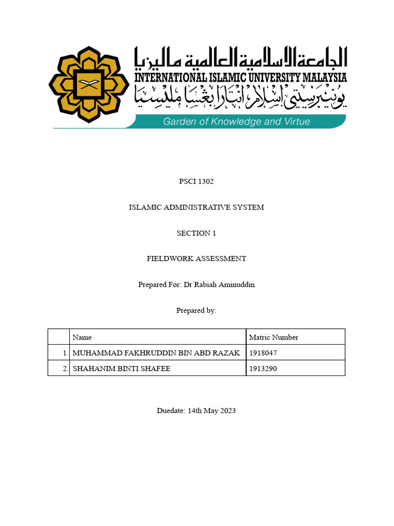 Fieldwork PSCI 1302 | Download Free PDF | Sharia | Leadership