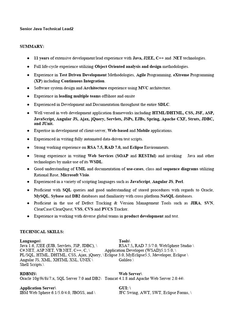Senior Java Technical Lead 4 | PDF | Java (Programming Language) | Ibm Db2