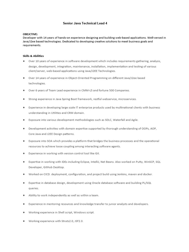 Senior Java Technical Lead 2 | PDF | Java (Programming Language ... Senior Java Technical Lead 2 | PDF | Java (Programming Language ...