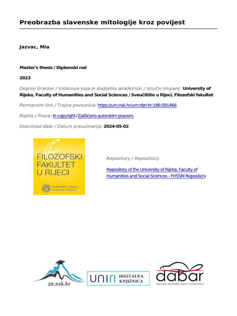 Jazvac Preobrazba Slavenske Mitologije Kroz Povijest | PDF