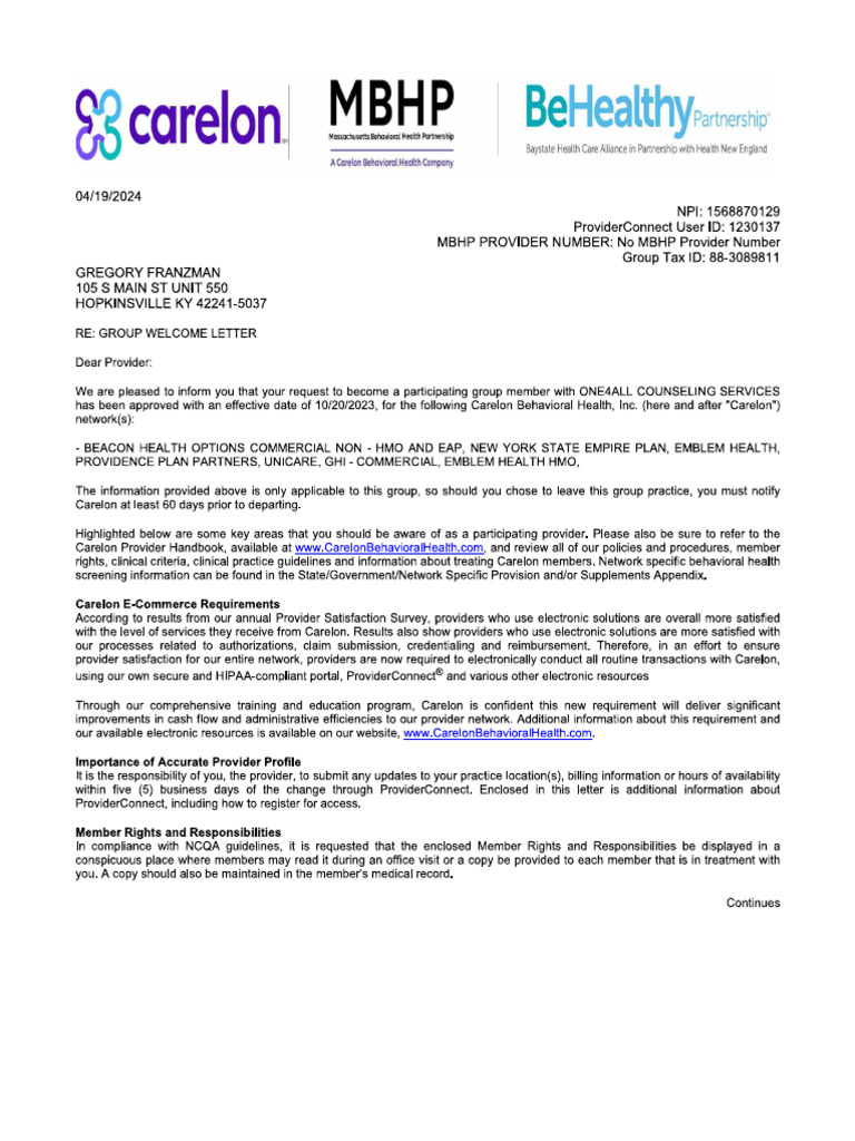 Carelon Welcome Letter GF | PDF