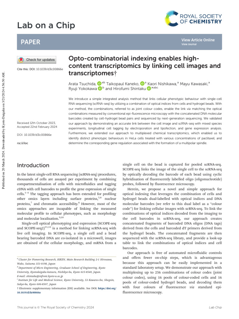 Opto-Combinatorial Indexing Enables Highcontent Transcriptomics by ...