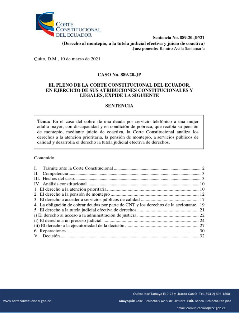 Sentencia No. 889-20-JP/21: WWW - Corteconstitucional.gob - Ec Email ...