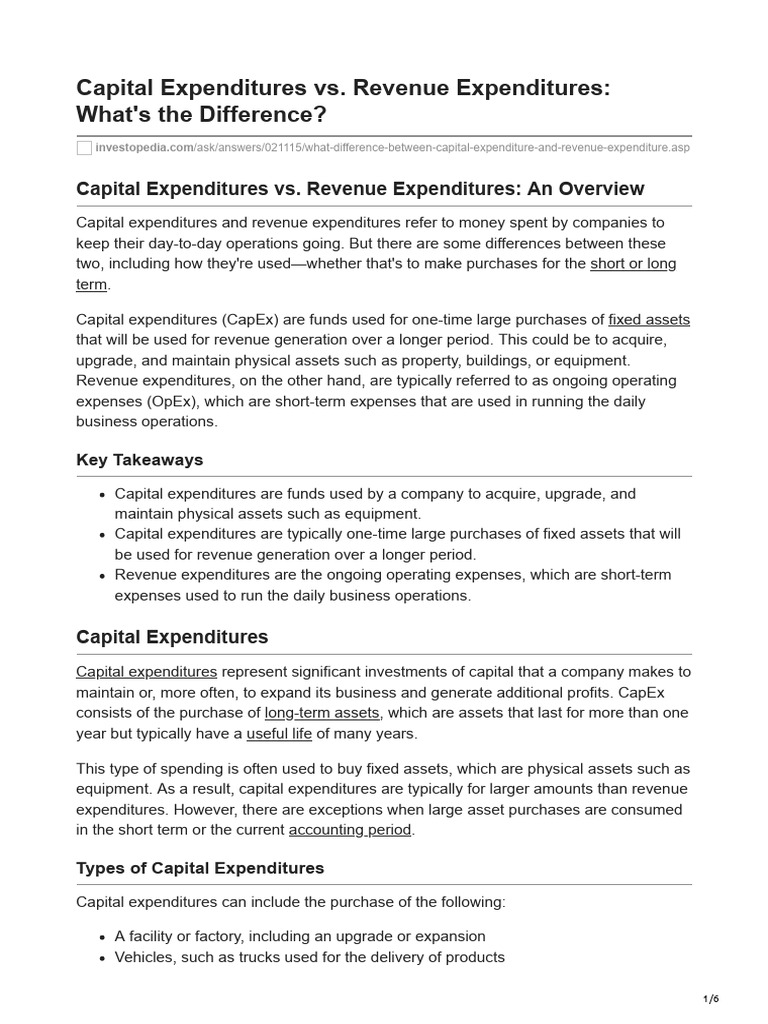 Capital Expenditures Vs Revenue Expenditures Whats The Difference | PDF ...
