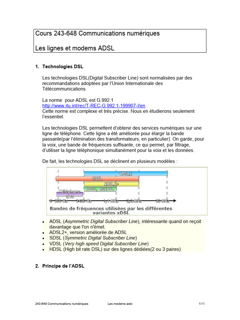 Modulation et Technologies ADSL | PDF | Modulation | Modem