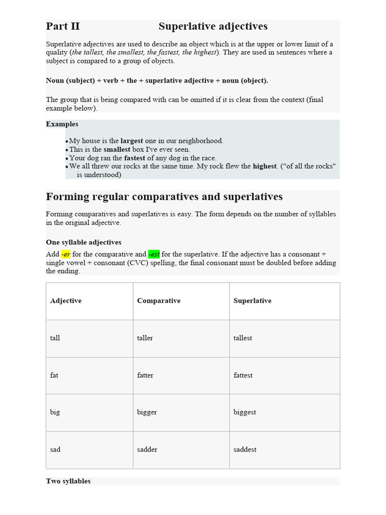 Part II Superlative adjectives | PDF | Adjective | Syntax Part II Superlative adjectives | PDF | Adjective | Syntax