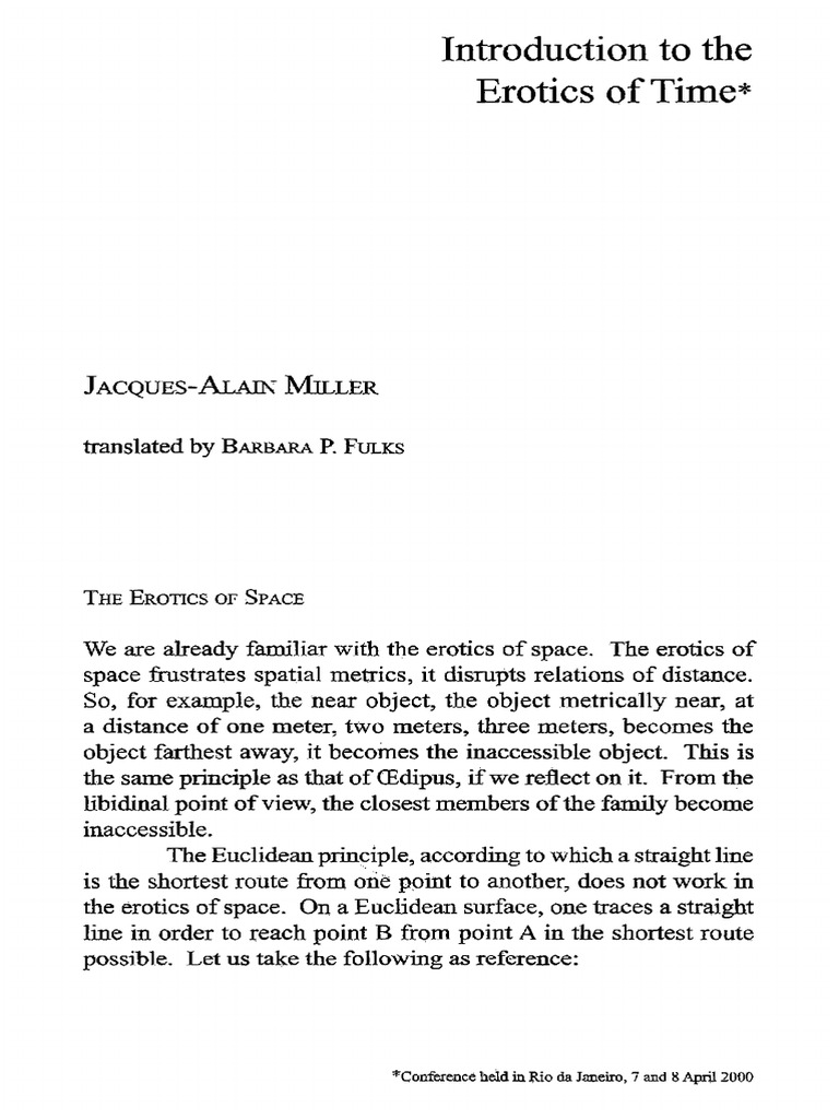 jacquesalain-miller-introduction-to-the-erotics-of-time-1 | PDF | Time | Space