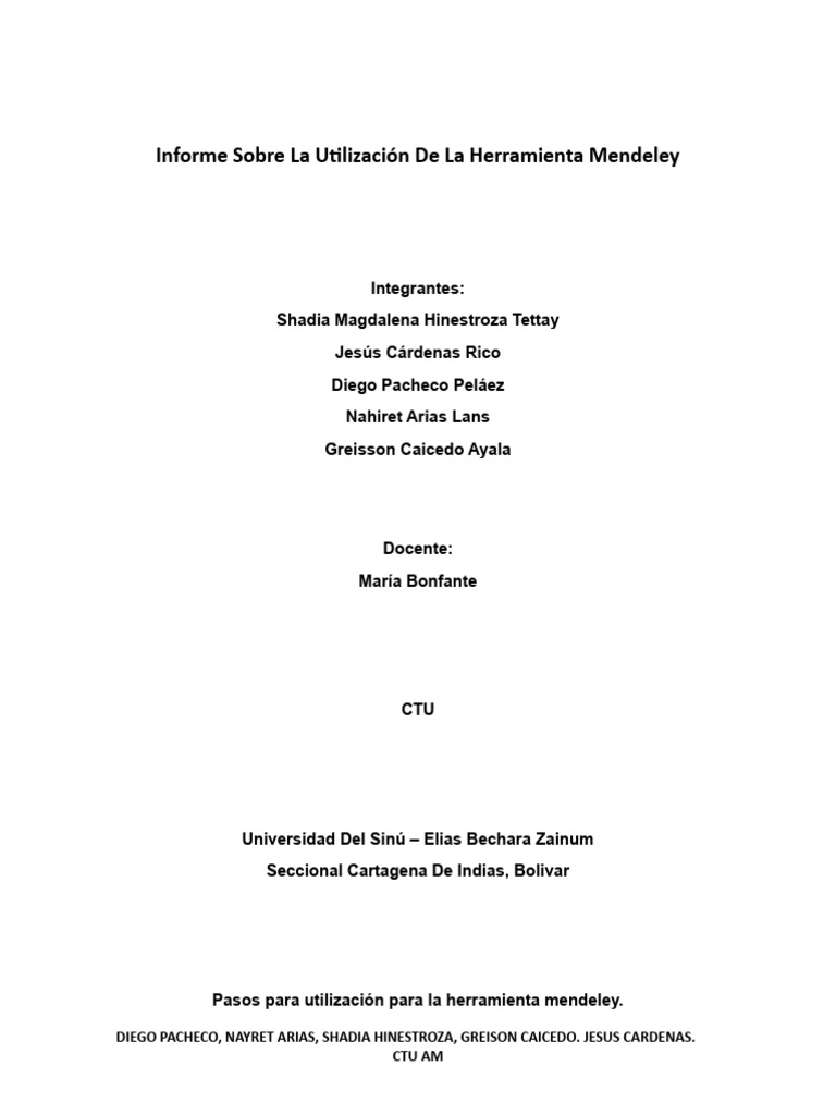 Informe Sobre La UtilizaciÃ N de La Herramienta Mendeley | Descargar ...