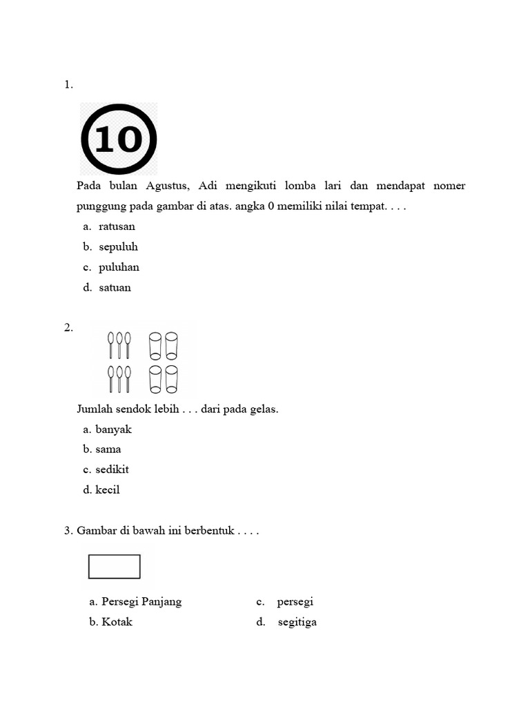Soal Kelas 1 Sd Pdf