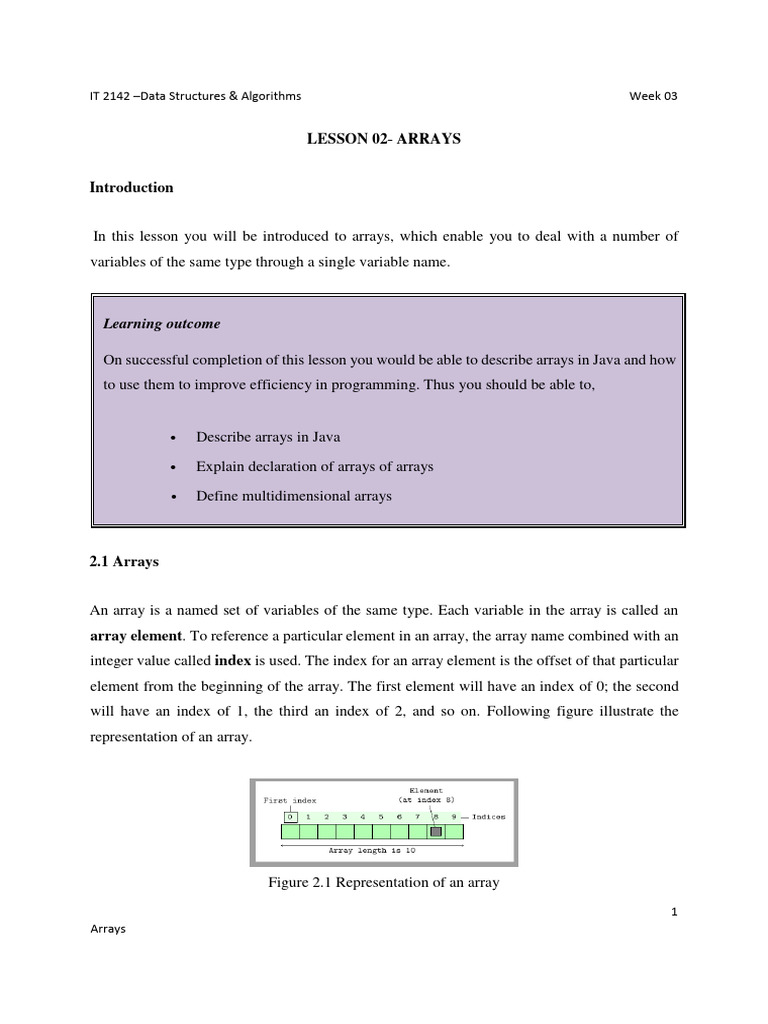 Week03 Lesson 02 Arrays | Download Free PDF | Integer (Computer Science) | Data Type