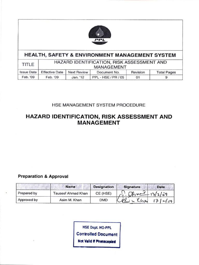 SOP 05 - Hazard Identification and Risk Assessment | PDF