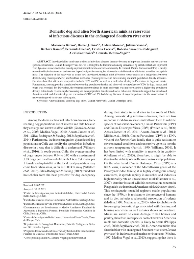 Domestic Dog and Alien North American Mink As Reservoirs of Infectious ...