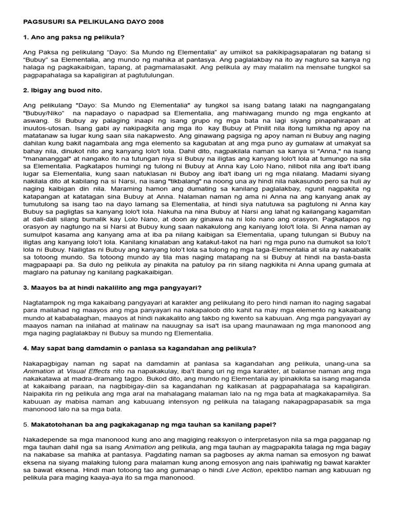 Panunuring Pampanitikan - Pelikulang Dayo | PDF