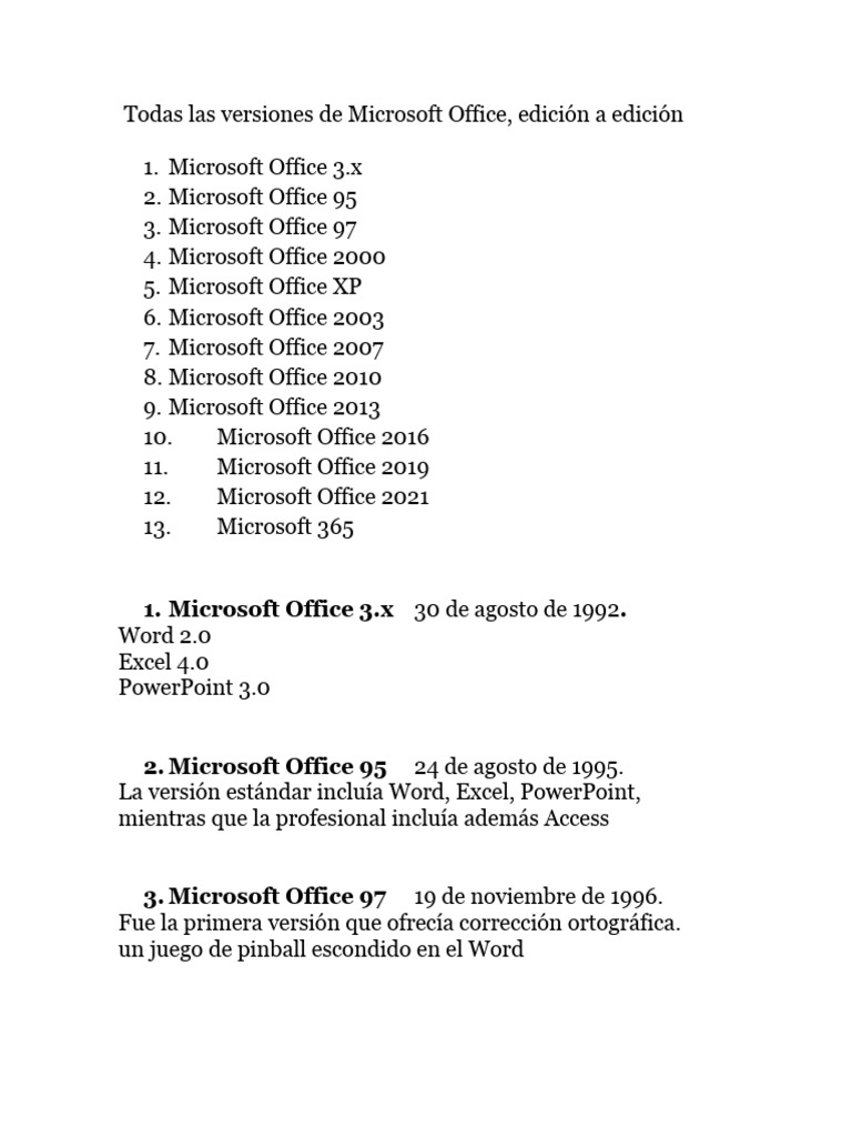 Todas Las Versiones de Microsoft Office | PDF | Microsoft Office ...
