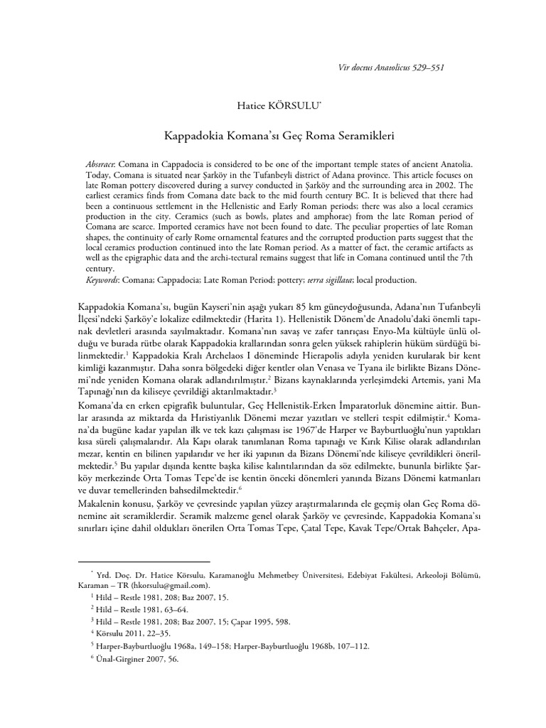 Kappadokia Komana seramik | PDF